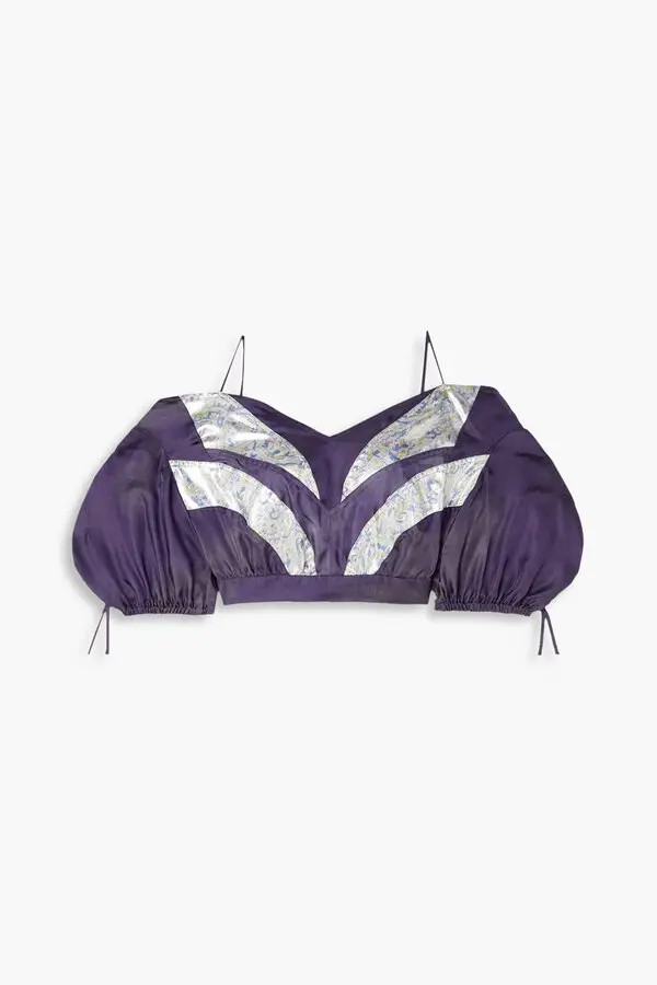 Isabel Marant Berit Cold-shoulder Cropped Satin Top - Grape