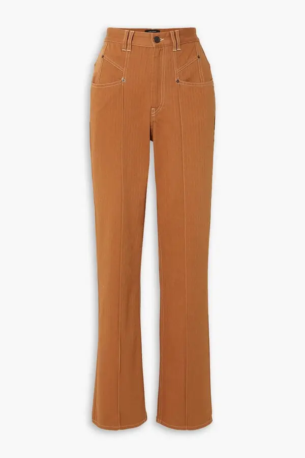 Isabel Marant Lirokae Herringbone Cotton Slim-Leg Pants In Tan