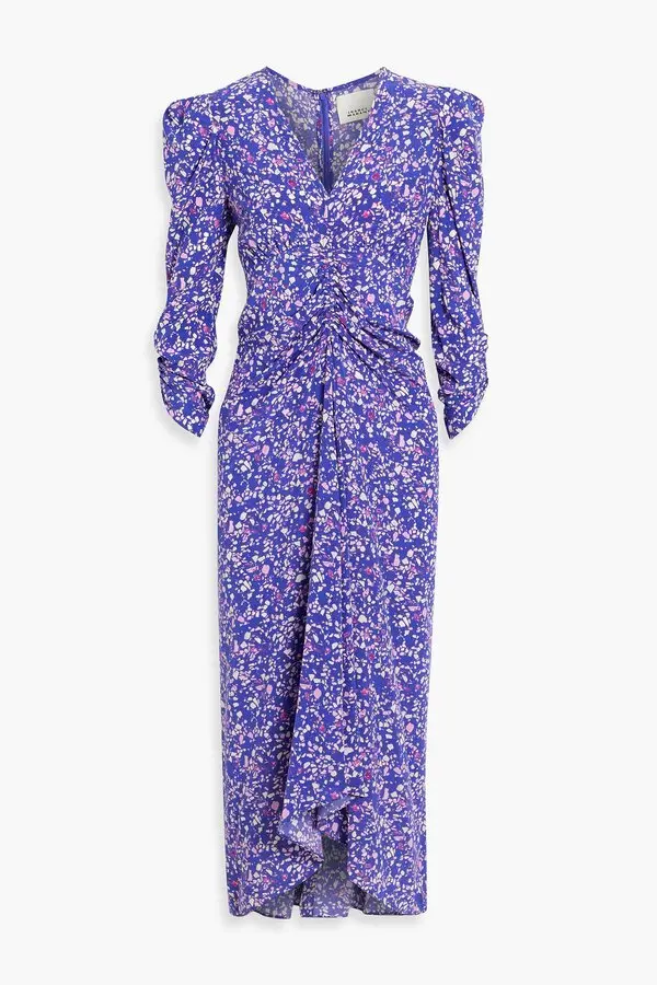 Isabel Marant Albini Ruched Printed Stretch-silk Midi Dress - Indigo
