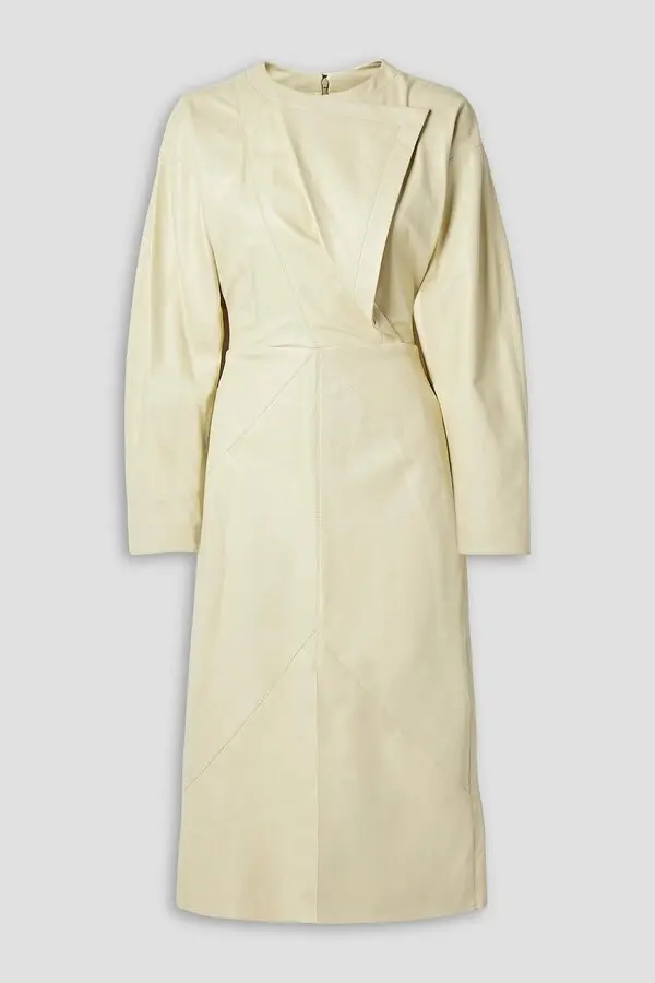 Isabel Marant Lazuli Wrap-effect Paneled Leather Midi Dress - Ivory