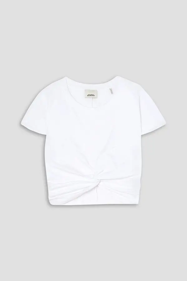 Isabel Marant Zineae Cropped Twist-front Cotton-jersey T-shirt - White