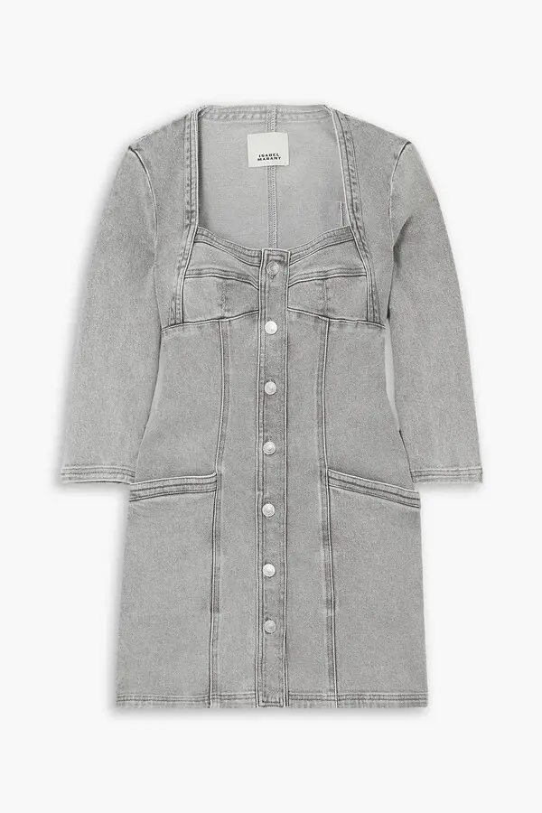 Isabel Marant Vona Denim Mini Dress - Light Gray