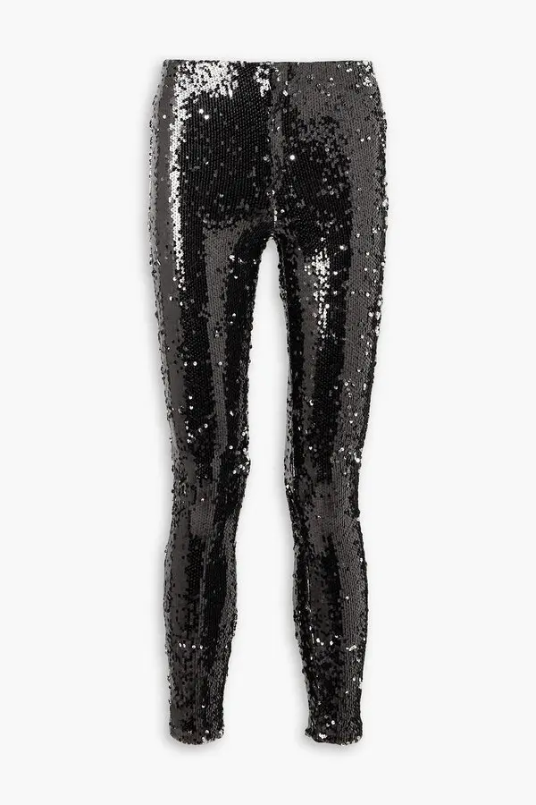 Isabel Marant Madilio Sequined Cottonjersey Skinny Pants - Silver