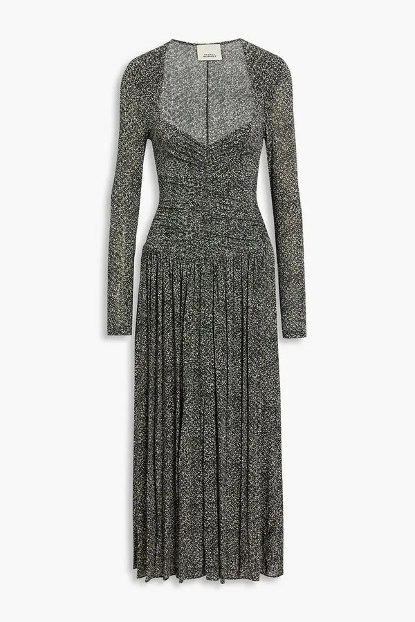 Isabel Marant Jenny Pleated Printed Stretch-jersey Midi Dress - Black