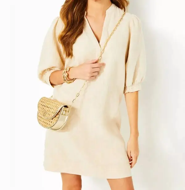 MIALEIGH ELBOW SLEEVE LINEN TOP, LIMONCELLO X RESORT WHITE
