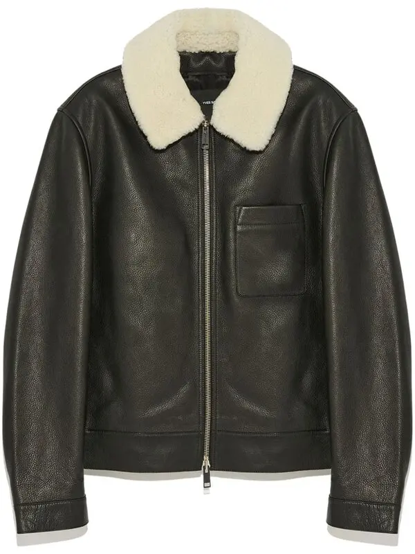 YVES SALOMON Shearling Collar Leather Jacket