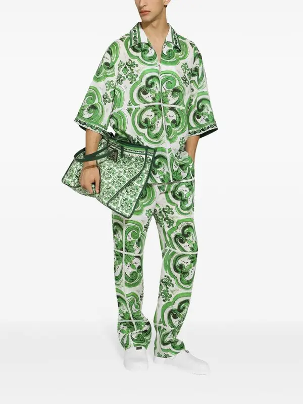 Dolce & Gabbana Majolica-print Linen Trousers - Green