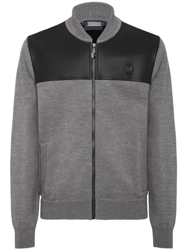 Philipp Plein Skull Intarsia Bomber Jacket - Grey