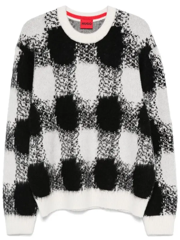 Hugo Boss Plaid Jacquard Sweater - White
