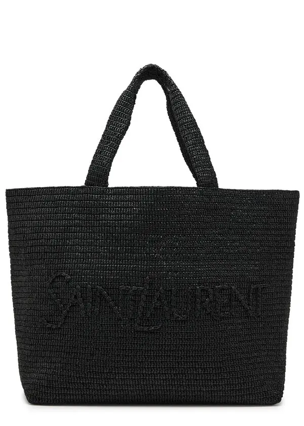 Saint Laurent Logo-embossed Raffia Tote - Black