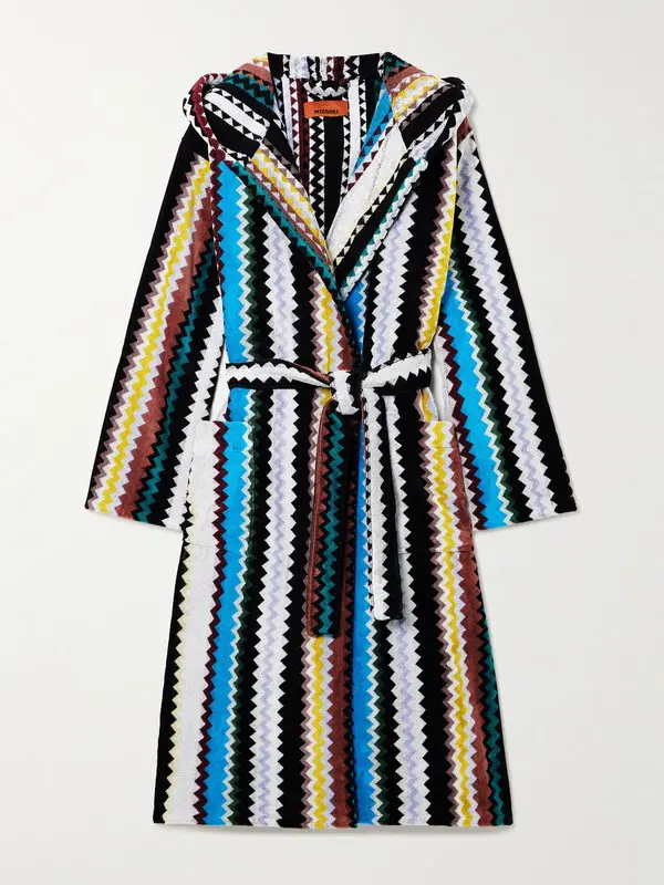 Missoni Curt Hooded Striped Cotton-terry Robe - Blue