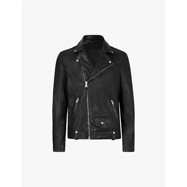Allsaints Milo Slim-Fit Leather Biker Jacket Black Editorialist