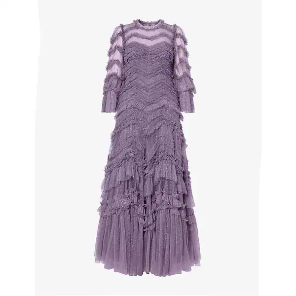 Needle Thread Elia Frilled-Trim Maxi Dress Amethyst Editorialist