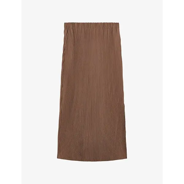 REISS Pippa Pleated Stretch-jersey Midi Skirt - Chocolate