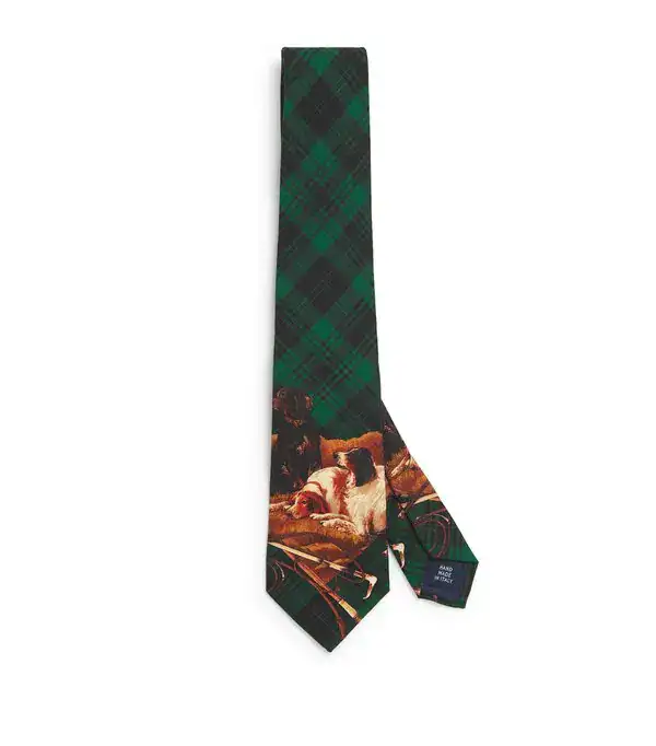 Ralph Lauren Tartan Dog Print Tie Green Editorialist