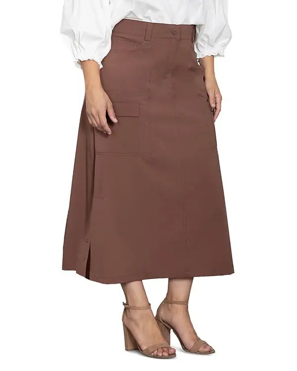 STANDARDS & PRACTICES Snap Detail Cargo Midi Skirt - Coffee