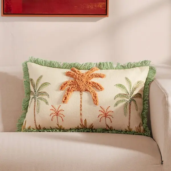ROSELLI Jungle Tufted & Embroidered Decorative Pillow, 14 X 21