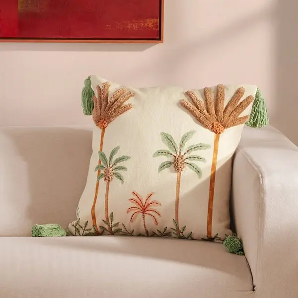 ROSELLI Palm Embroidered Decorative Pillow, 20 X 20