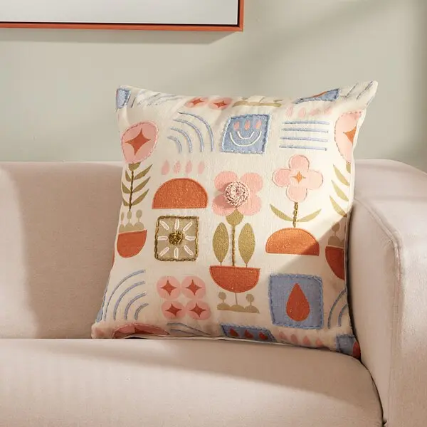 ROSELLI Scandi Fun Embroidered Print Decorative Pillow, 20 X 20