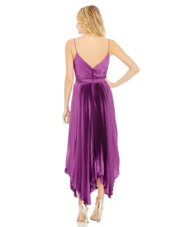 Mac Duggal Ieena Collection Pleated Satin Midi Dress