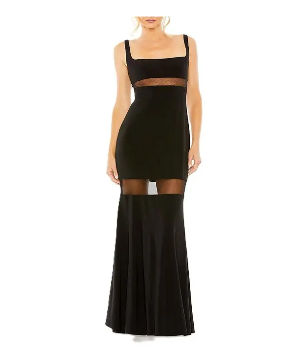 Mac Duggal Sheer Panel Column Gown - Black