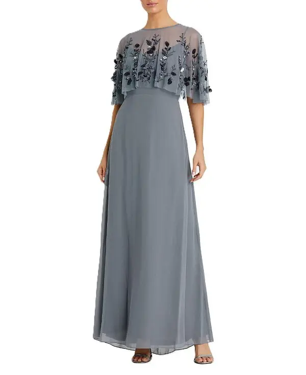 Mac Duggal Sleeveless Embellished Cape Gown - Slate Blue