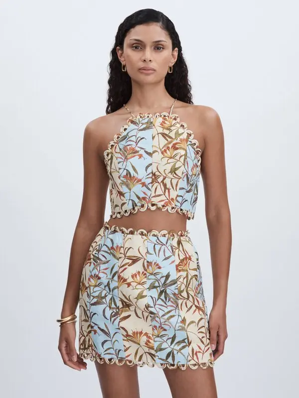 Significant Other Tabitha Linen-blend Floral Cropped Top