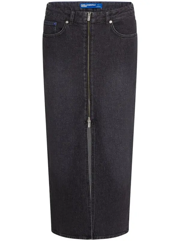 Karl Lagerfeld Zip-front Denim Midi Skirt