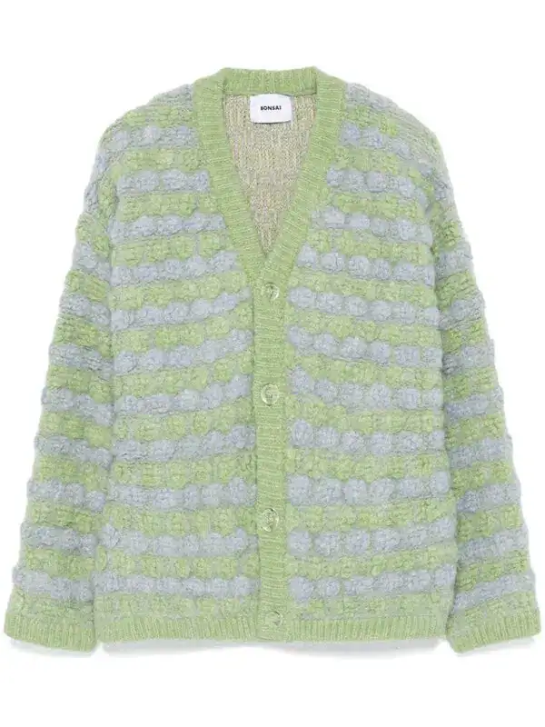 Bonsai Striped Cardigan In Green - 56% Off | Editorialist