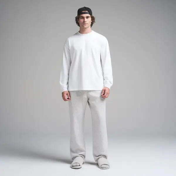 SKIMS Heavyweight Cotton Relaxed Long Sleeve T Shirt - Chalk