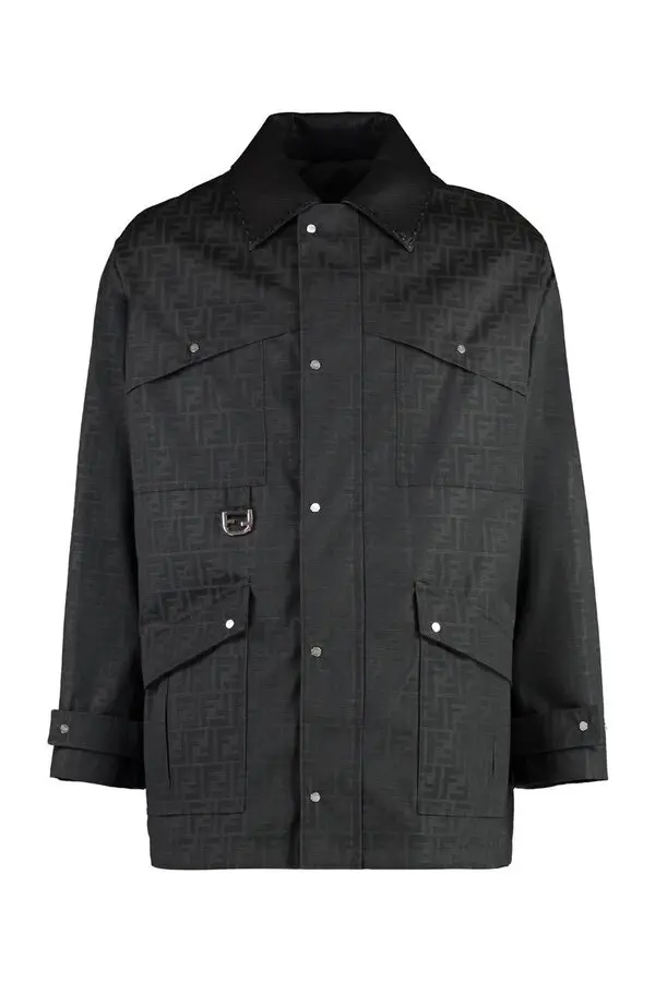 Fendi Waxed Cotton Blend Jacket With Ff Motif