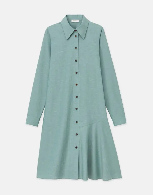 Lafayette 148 New York Slubbed Cotton Shirtdress In Lagoon Green Melange -  50% Off | Editorialist