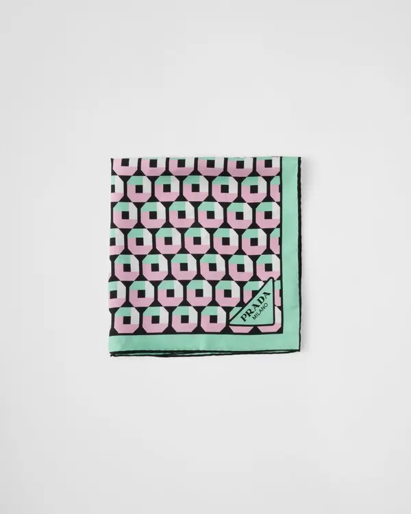 Prada Printed Silk Twill Scarf 55x55 - Mint/petalus