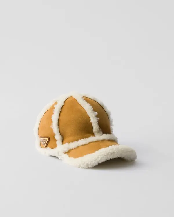 Prada Suede Shearling Baseball Cap - Honey