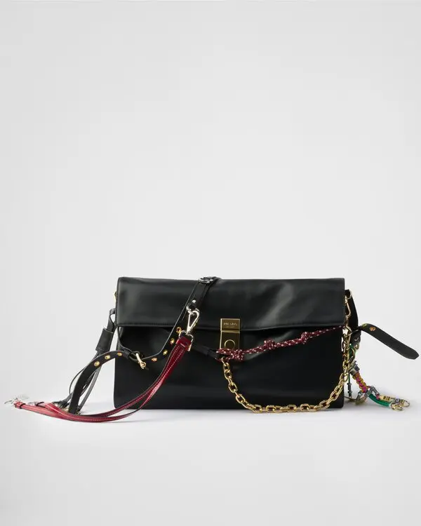 Prada Soft Sound Leather Shoulder Bag With Charms - Black