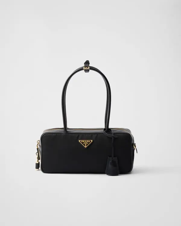 Prada Re-Nylon And Leather Top-Handle Bag With Padlock - Black
