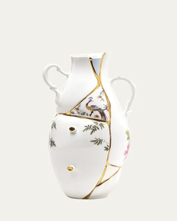 SELETTI Kintsugi Large 13" Vase - White-gold
