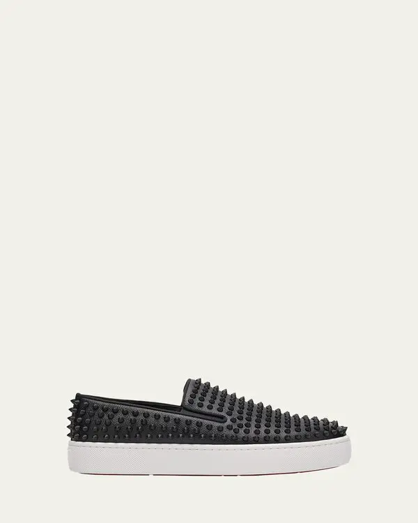 CHRISTIAN LOUBOUTIN Spikeboat Leather Slip-on Sneakers - Black/black Mat