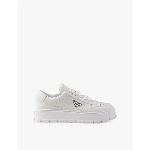 Prada Triangle-plaque Lace-up Leather Low-top Trainers - White
