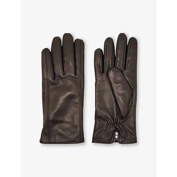 REISS Elasticated-cuff Leather Gloves - Chocolate