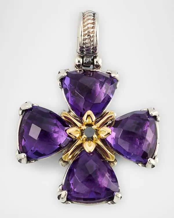 Konstantino Sterling Silver And 18k Yellow Gold Enhancer With Black Diamond And Dark Quartz