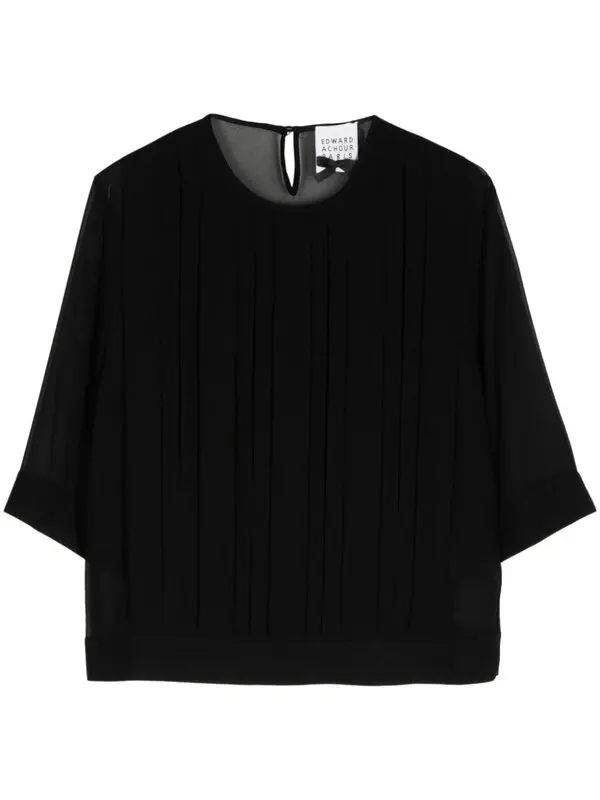EDWARD ACHOUR PARIS Sheer Half-sleeve Blouse - Black