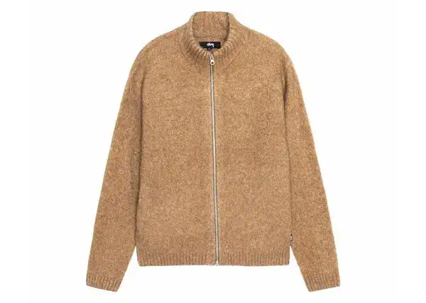 StÜssy Full Zip Brushed Merino Sweater - Camel | Editorialist