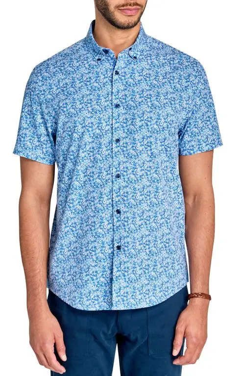 BROOKLYN BRIGADE Slim Fit Micro Floral Recycled 4-way Stretch Performance Short Sleeve Shirt - Blue