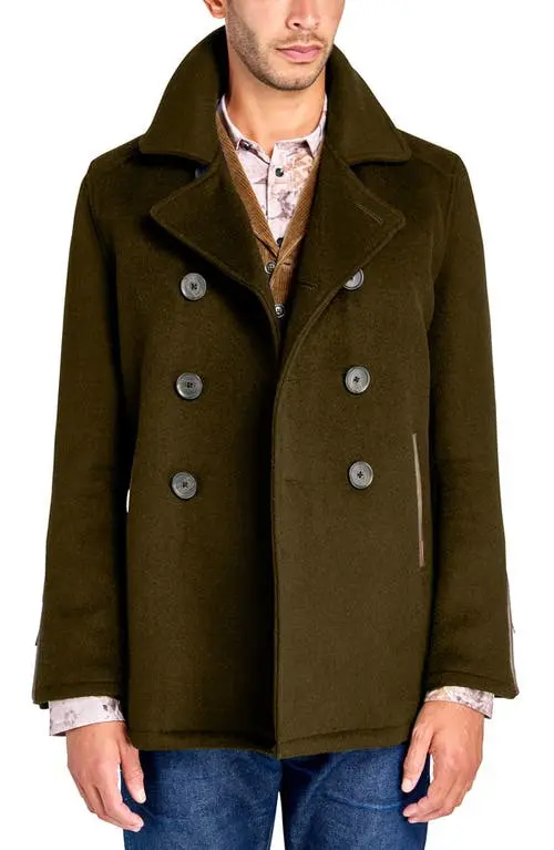 BROOKLYN BRIGADE Wool Double Breasted Pea Coat - Green