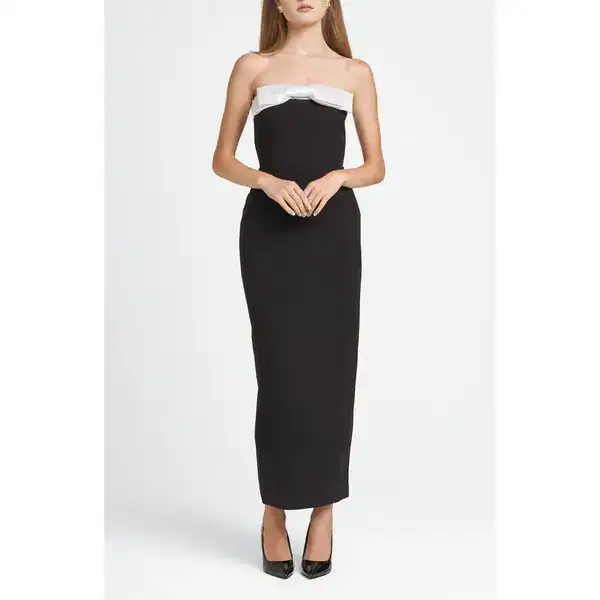 Wayf X ChRie Madeleine Coco Bow Strapless Dress In Black - 35% Off |  Editorialist
