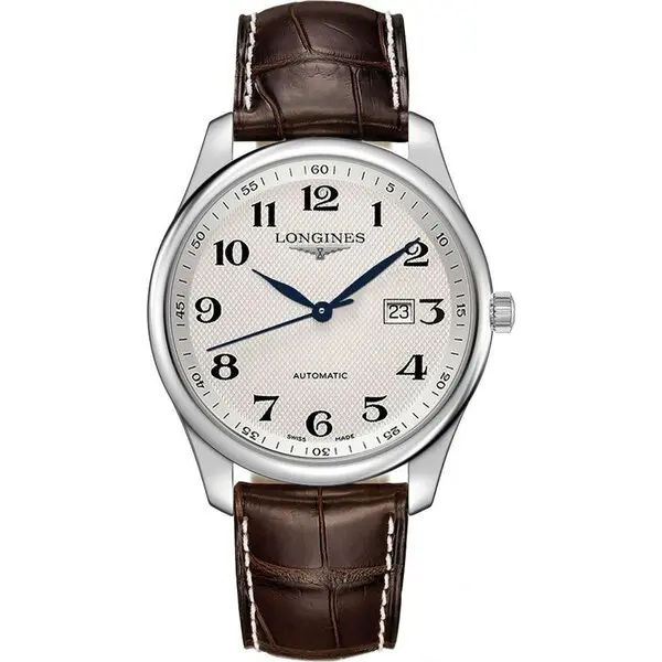 LONGINES Master Collection Embossed Leather Strap Watch - Silver