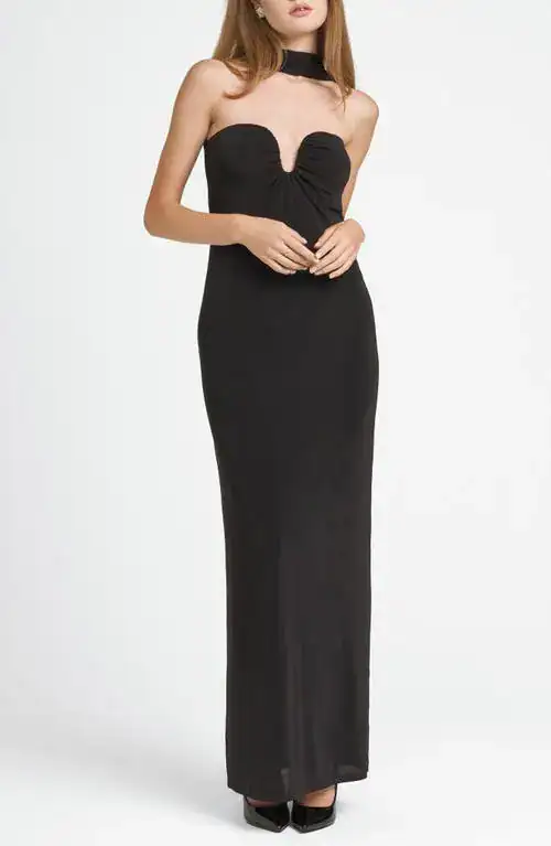 black strapless dress with scarf Sofie Strapless Scarf Top in Black main image 0