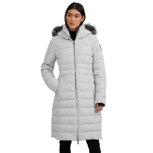 Pajar Venice Long Puffer With Faux Fur Trim - Silver/silver