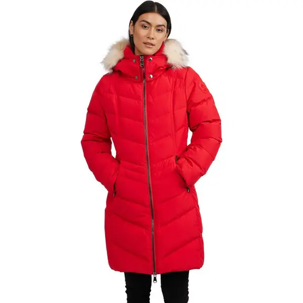 Pajar January Down Chevron Puffer With Detachable Hood Fur - Current Red/crystal